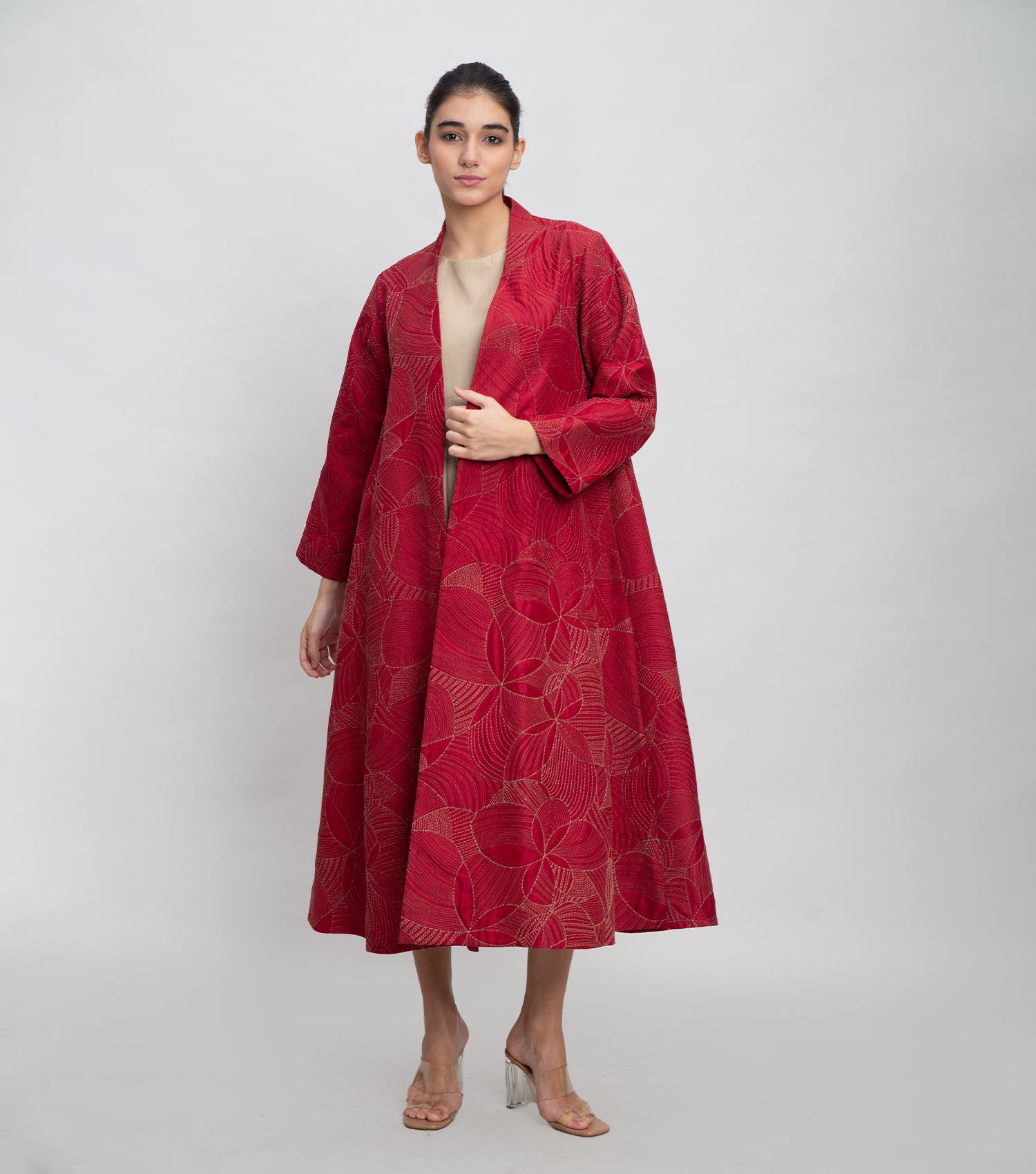 Red Embroidered Quilted Silk Jacket – Tulsi Online
