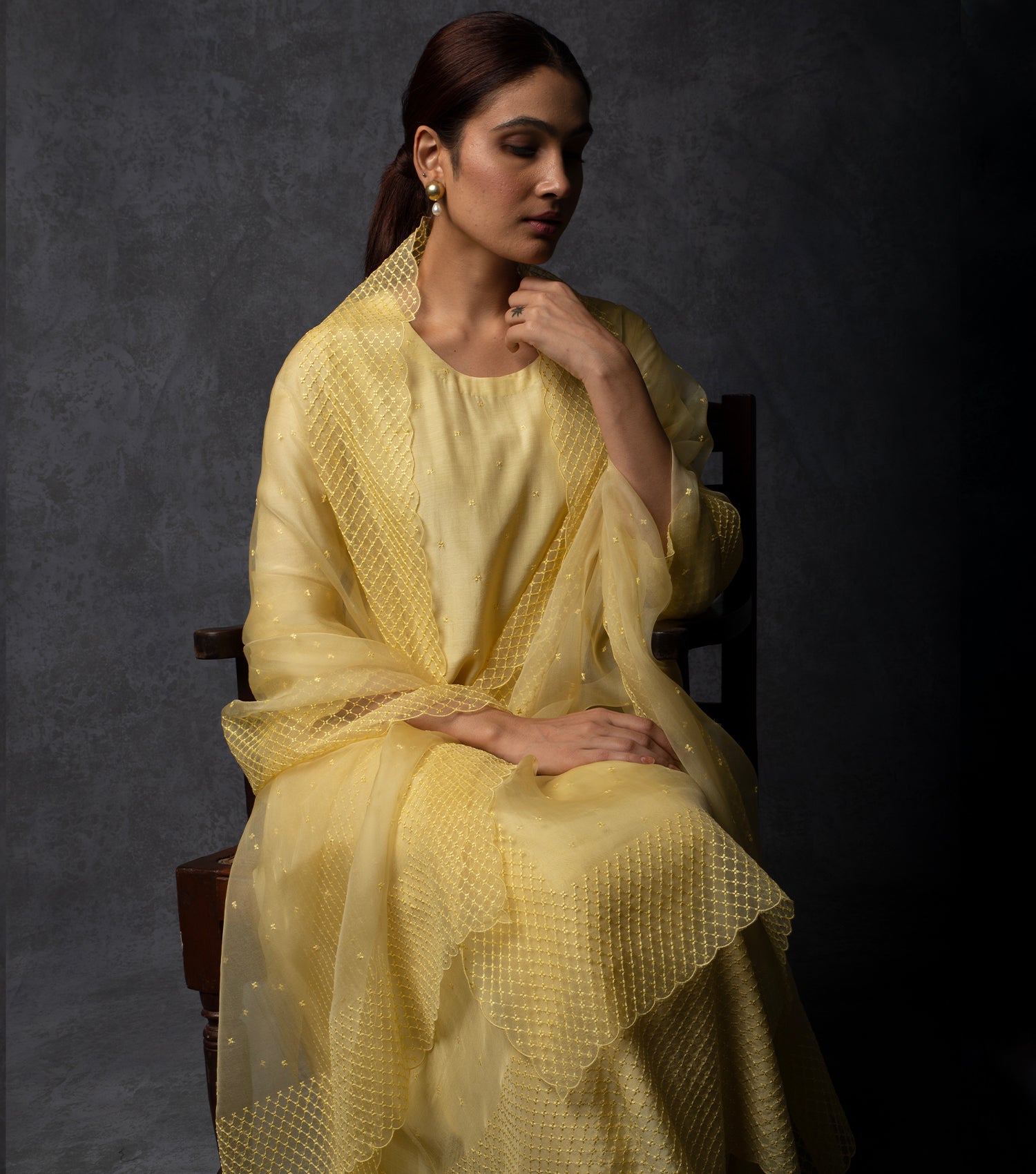 Light Yellow Thread Embroidered Suit Set – Tulsi Online