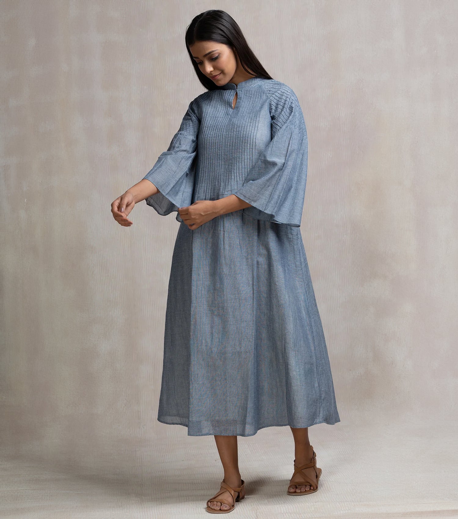 Woven Chambray Pintucked Long Dress – Tulsi Online
