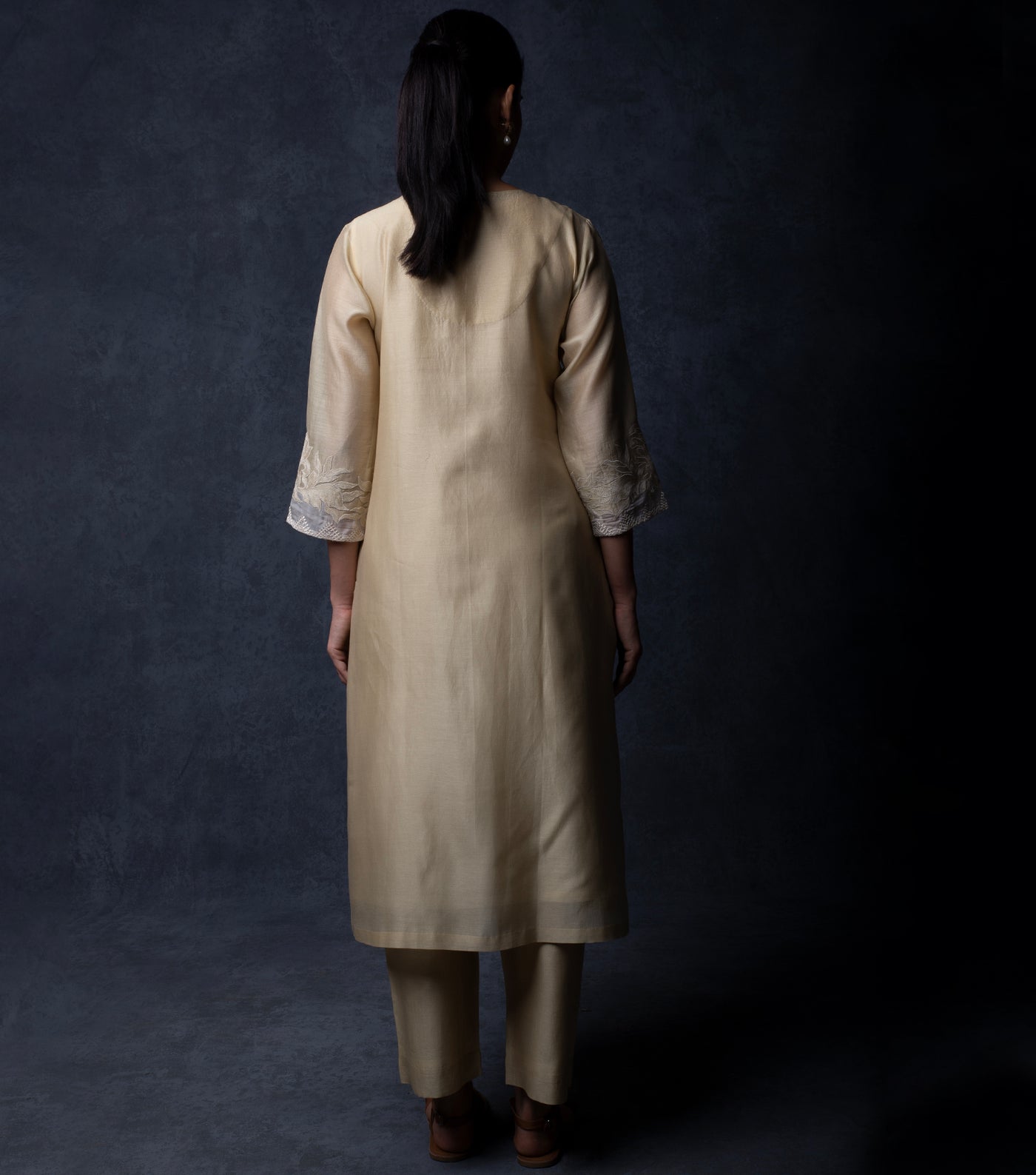 Dia Mirza in Beige Patchwork & Embroidered Chanderi Suit Set – Tulsi Online