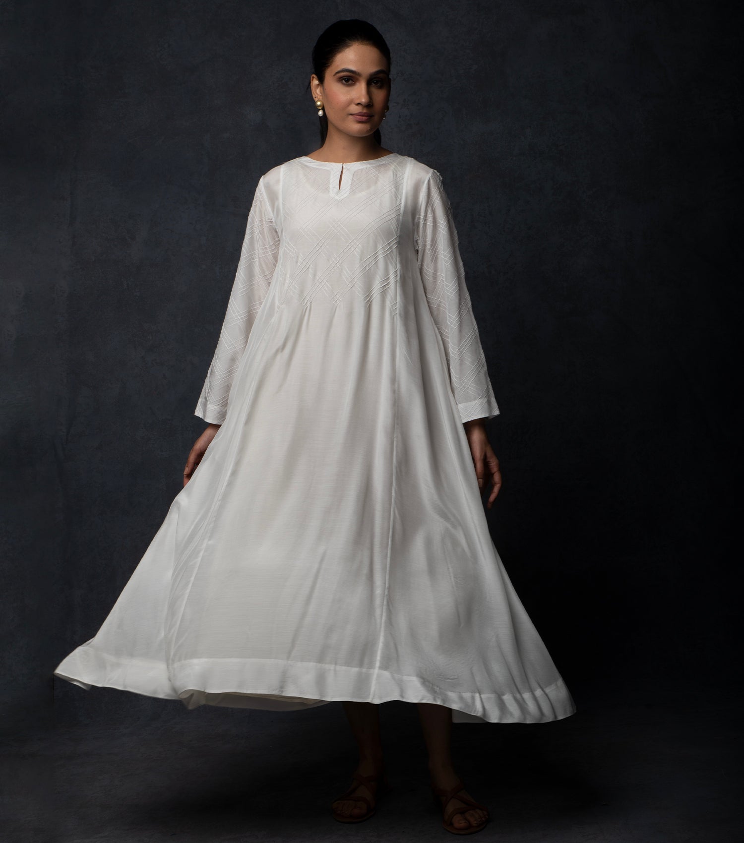 White Pintuck Embroidered Muslin Dress – Tulsi Online