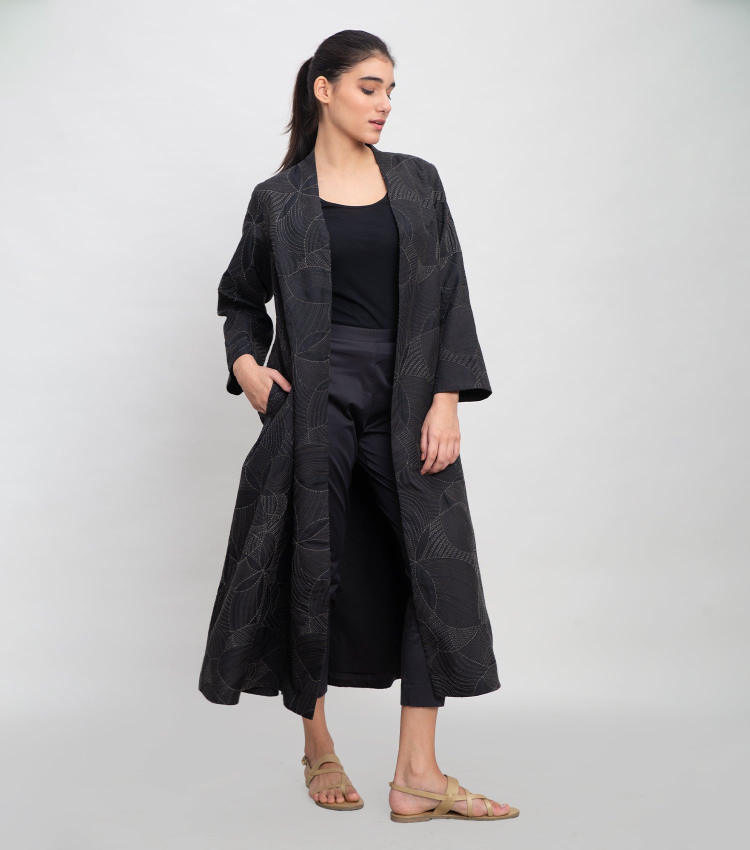 Black Embroidered Quilted Silk Jacket – Tulsi Online
