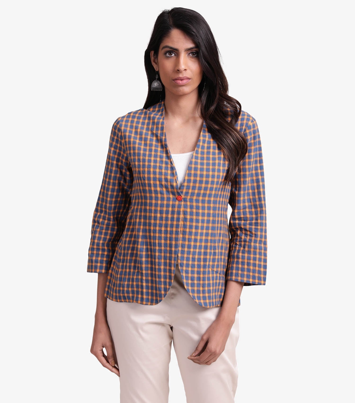 Checked cotton short jacket – Tulsi Online