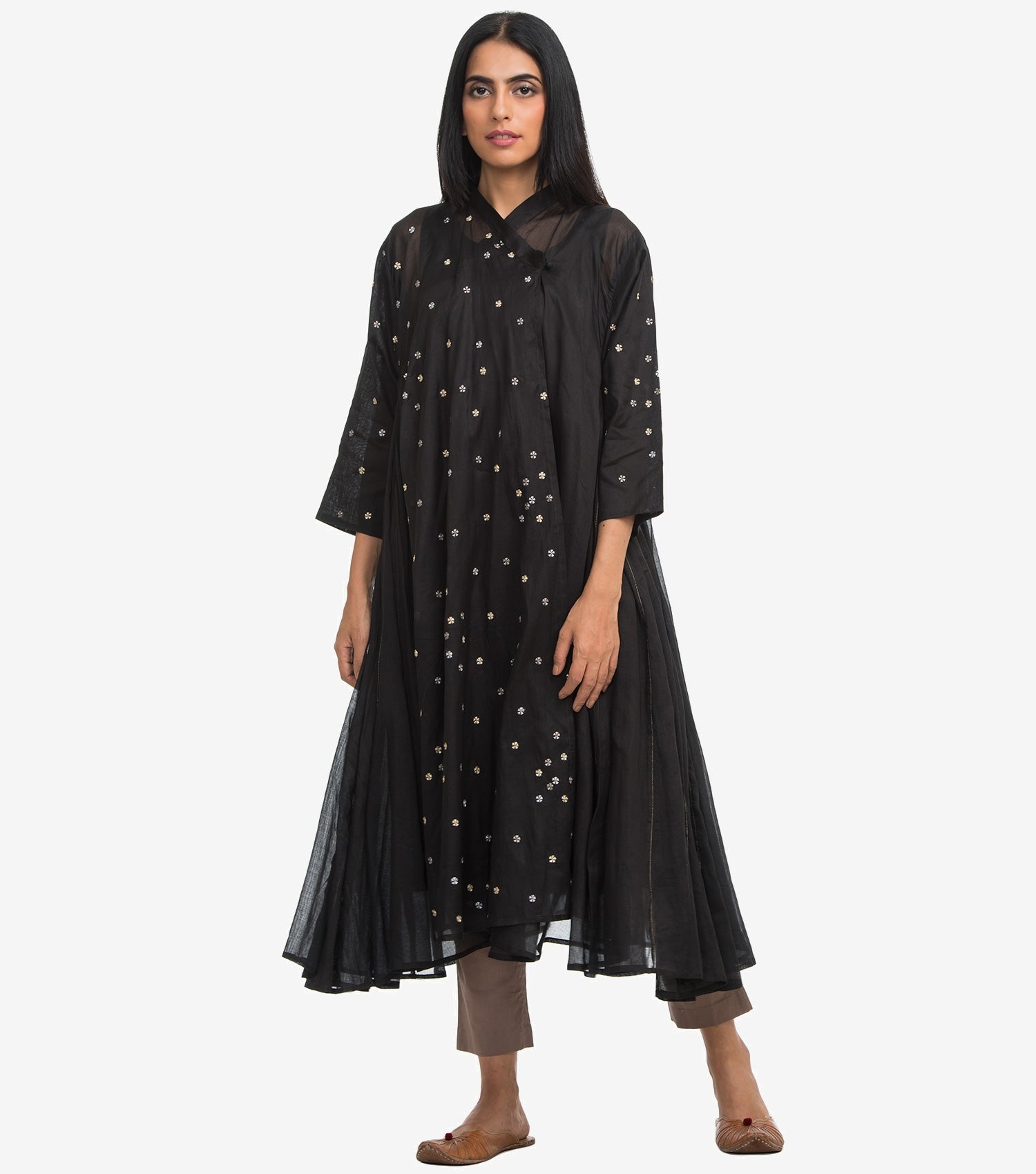 Black embroidered cotton choga – Tulsi Online