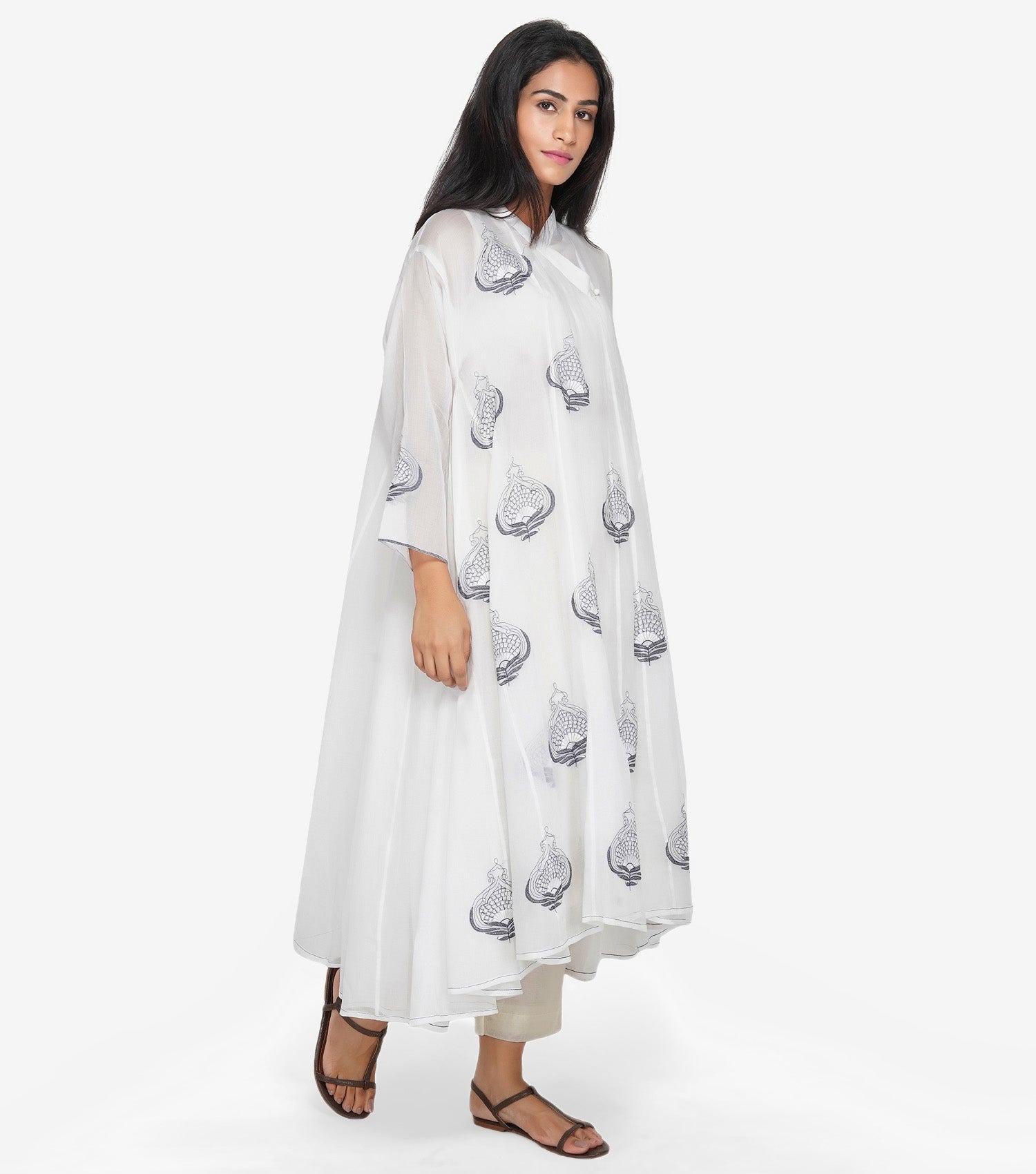 White Embroidery Fine Cotton Choga – Tulsi Online