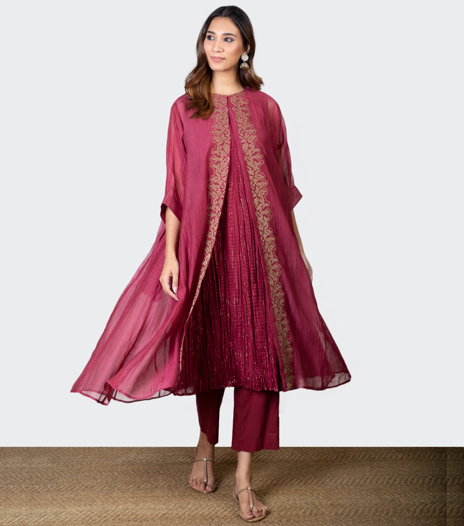 Maroon embroidered Chanderi Cape & Pants Set – Tulsi Online
